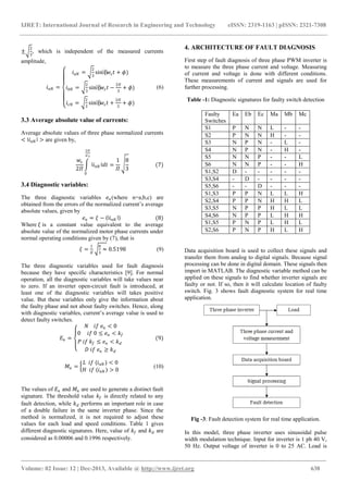 Open switch fault diagnosis in three phase inverter using diagnostic variable method | PDF