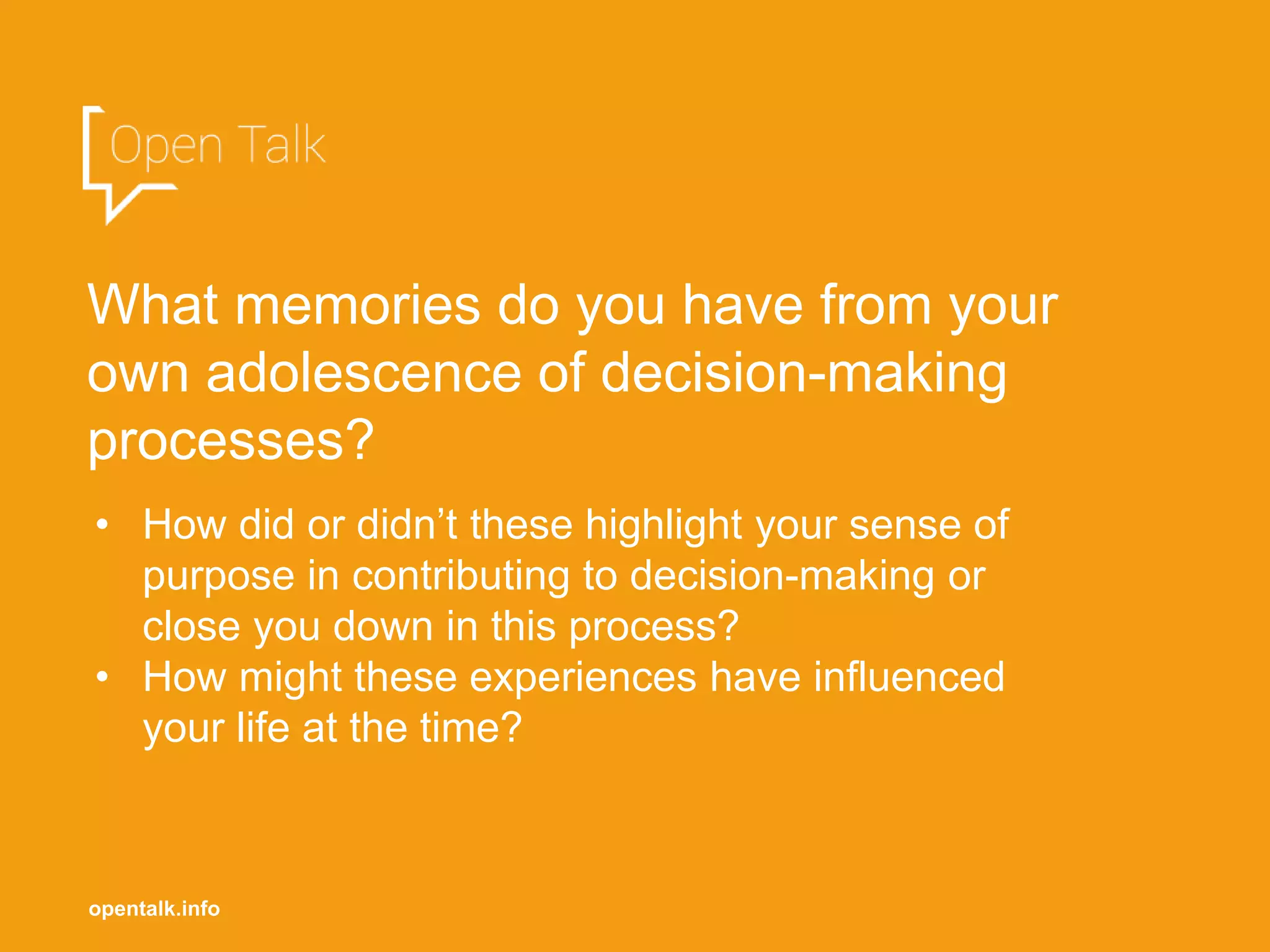 Open Talk - Decision Making with young people: Children and Young ...
