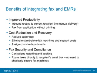 OpenText - Integrating Fax with Your EMR System | PPTX | Email | Internet