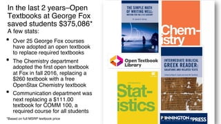 Open textbooks at George Fox University, Starting Year 3, Fall 2018 | PPT