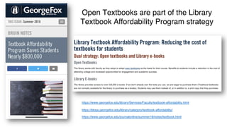 Open textbooks at George Fox University, Starting Year 3, Fall 2018 | PPT