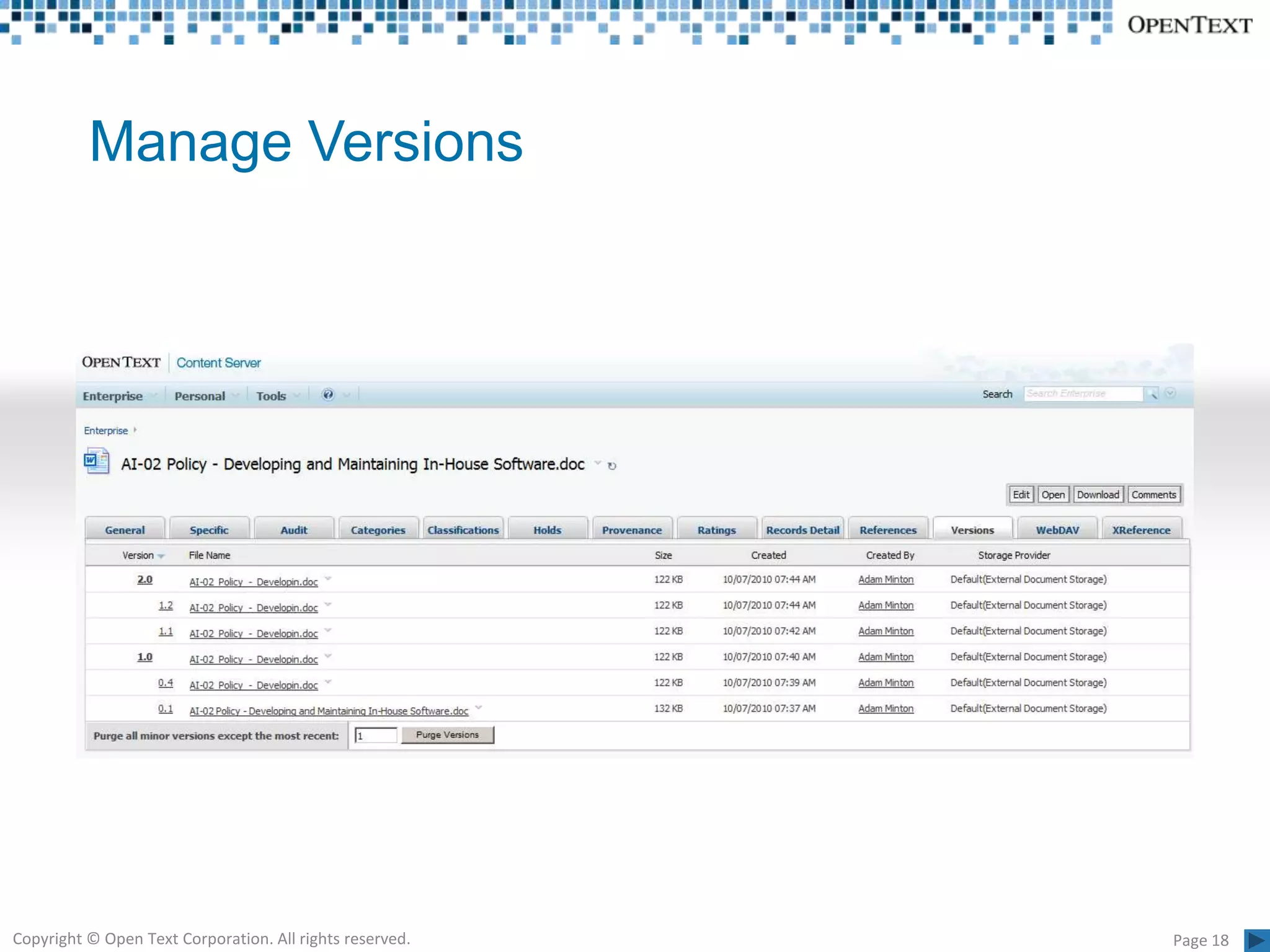 Open text content lifecycle management 2010 | PPTX