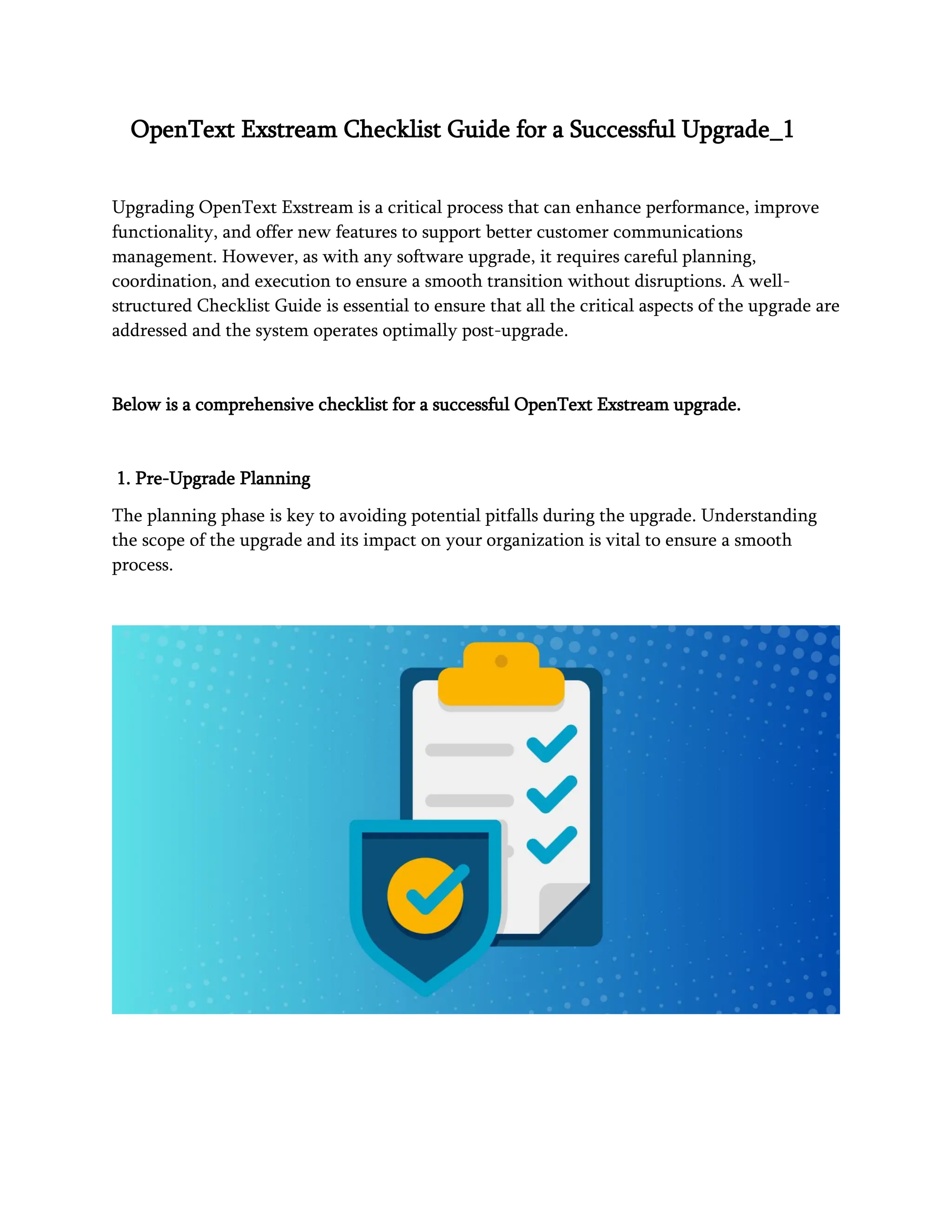 Opentext Exstream Checklist Guide For A Successful Upgrade 1 Pdf Free