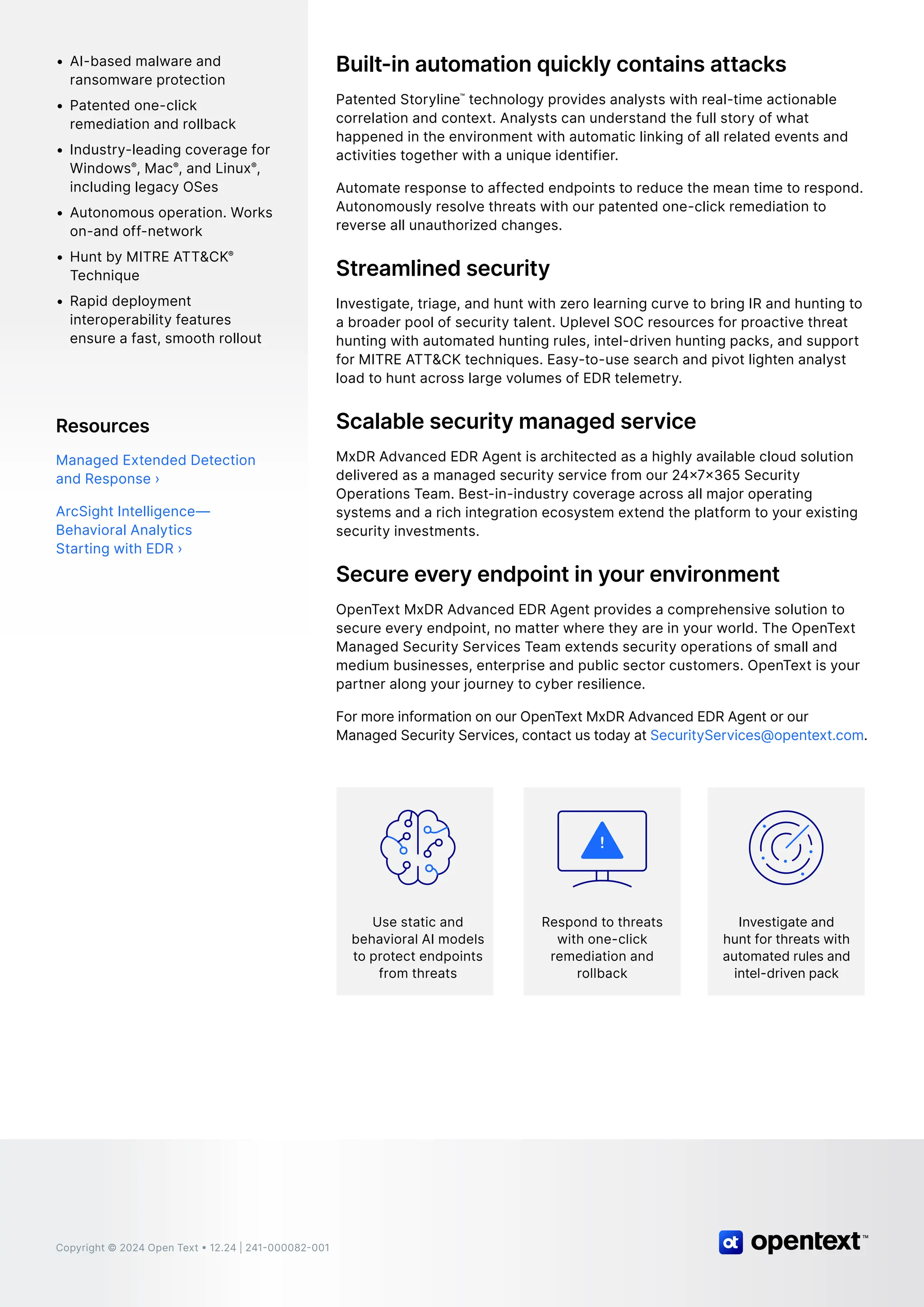 OpenText MxDR Advanced EDR Agent with Autonomous, Next-Gen Protection | PDF