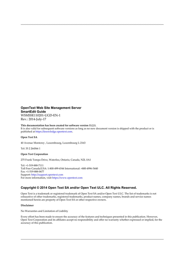 Open text web_site_management_server_11.2.1_-_smartedit_guide_english_(wsmsse110201-ugd-en-1) | PDF