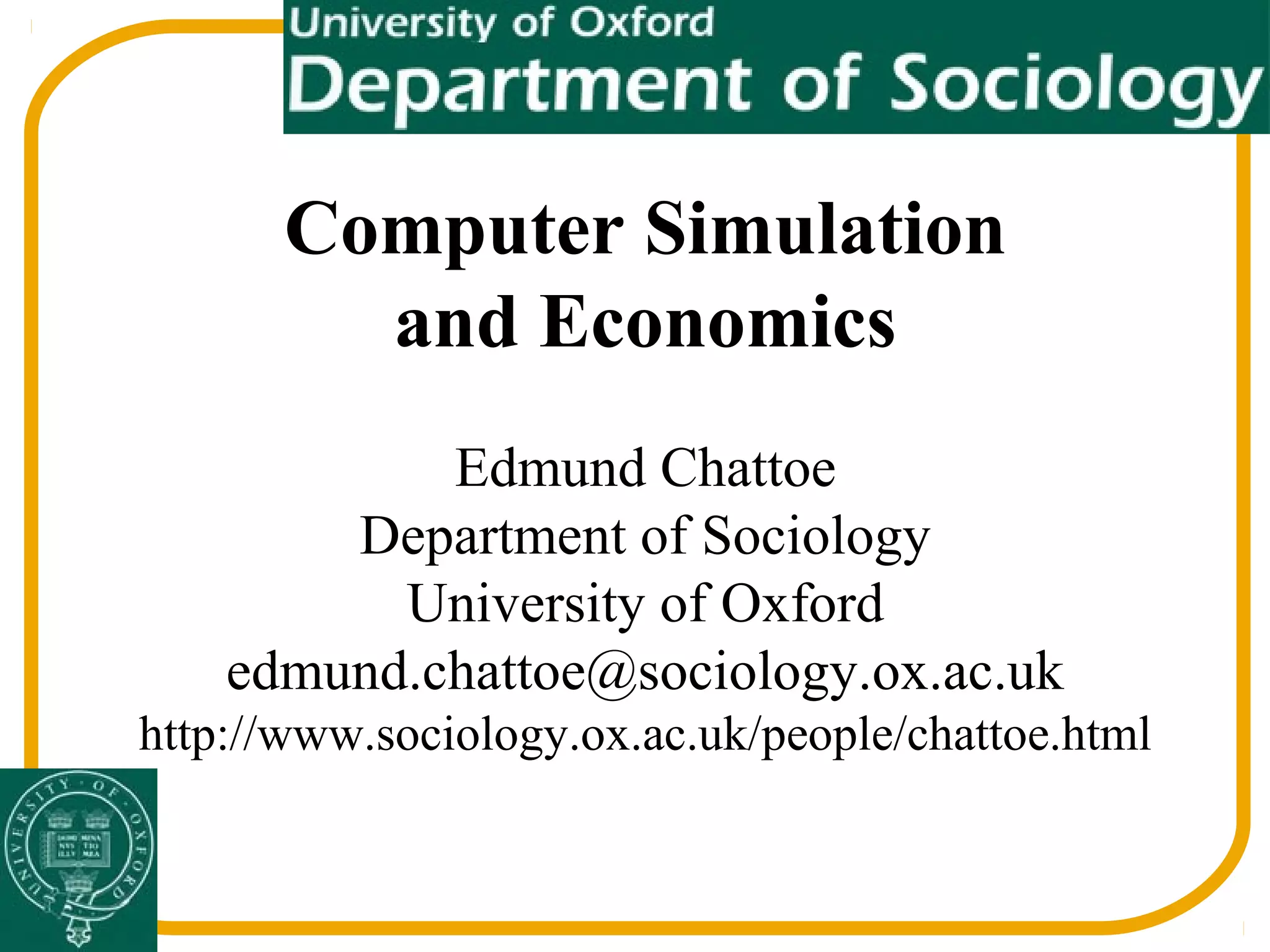 Computer Simulation and Economics | PPT