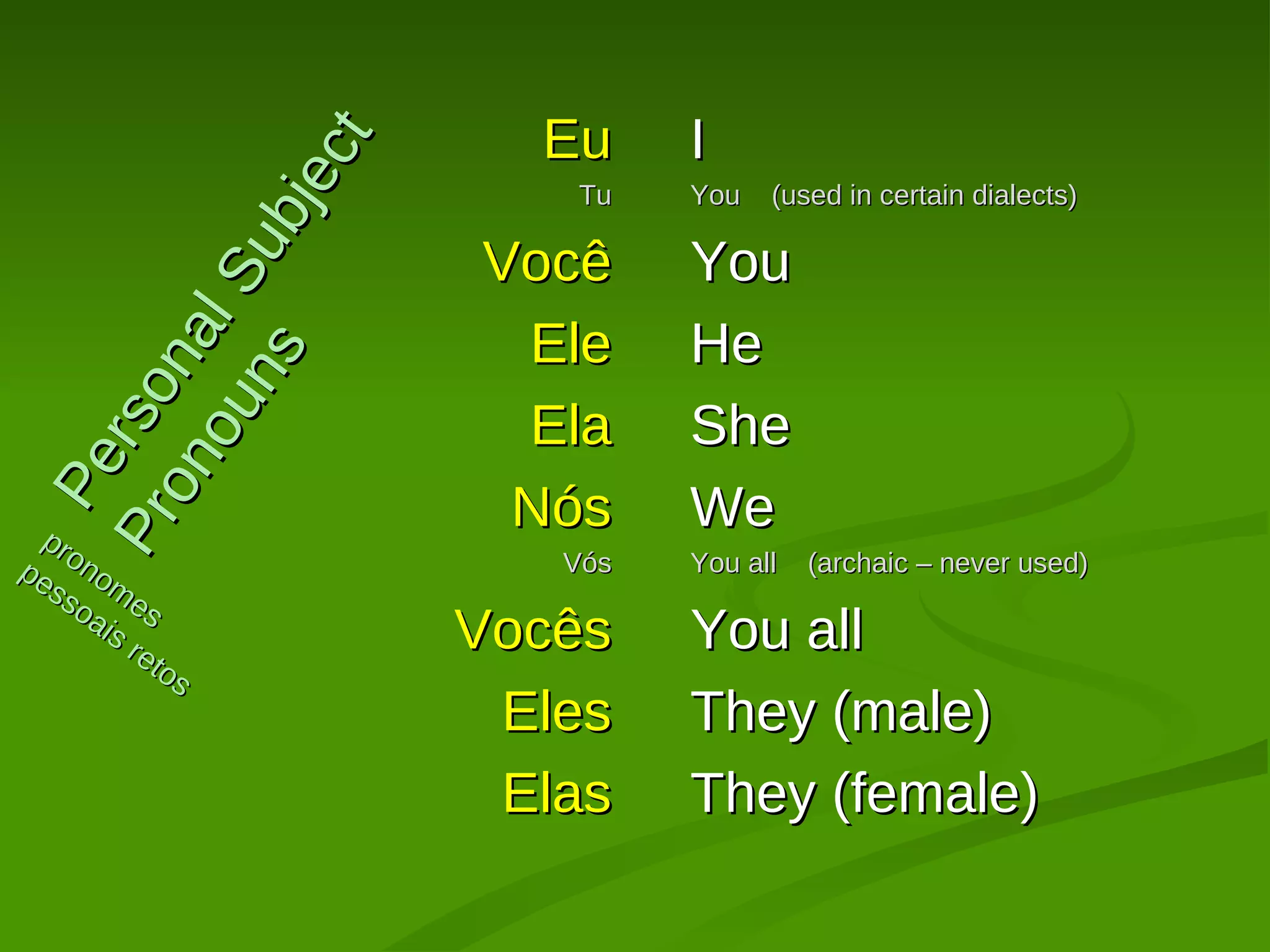 Present Tense Conjugations in Brazilian Portuguese -- Close and Open ...