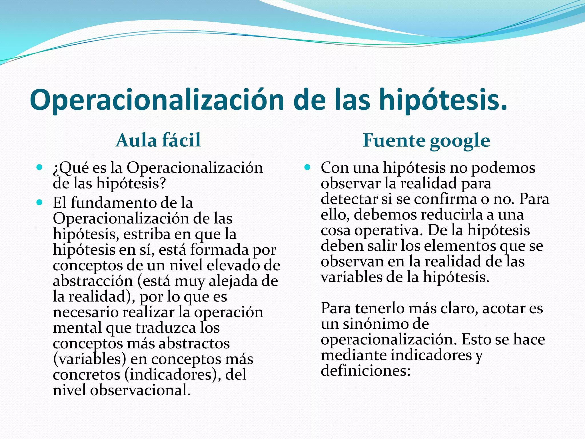 OperacionalizacióN De Las HipóTesis | PPTX