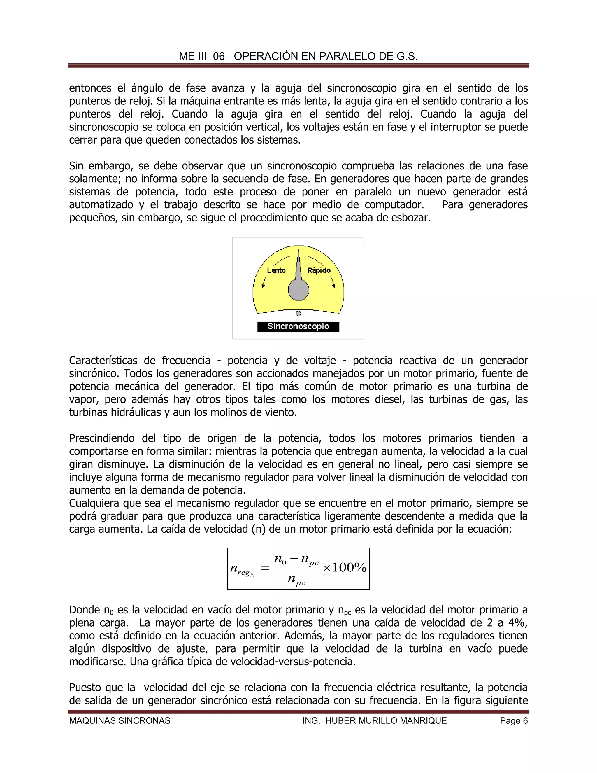 Operacion en paralelo de generador sincrono | PDF