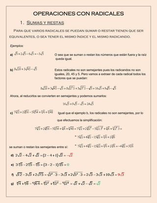 Operaciones con radicales suma y resta | PDF