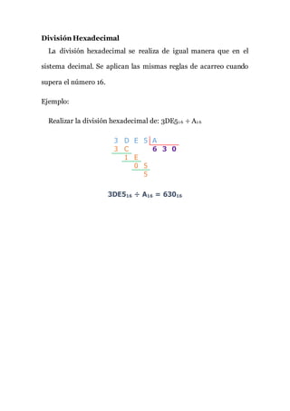 Operaciones Básicas con el Sistema Hexadecimal | DOCX