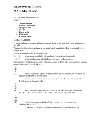 Operaciones matematicas | PDF