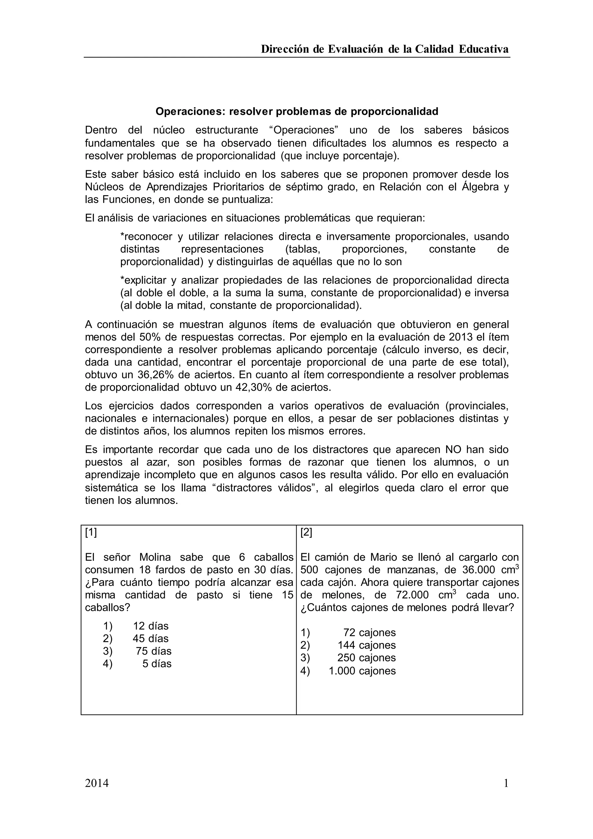Operaciones resolver problemas de proporcionalidad | PDF