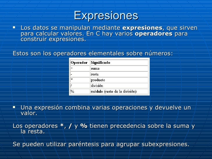 Operadores y expresiones