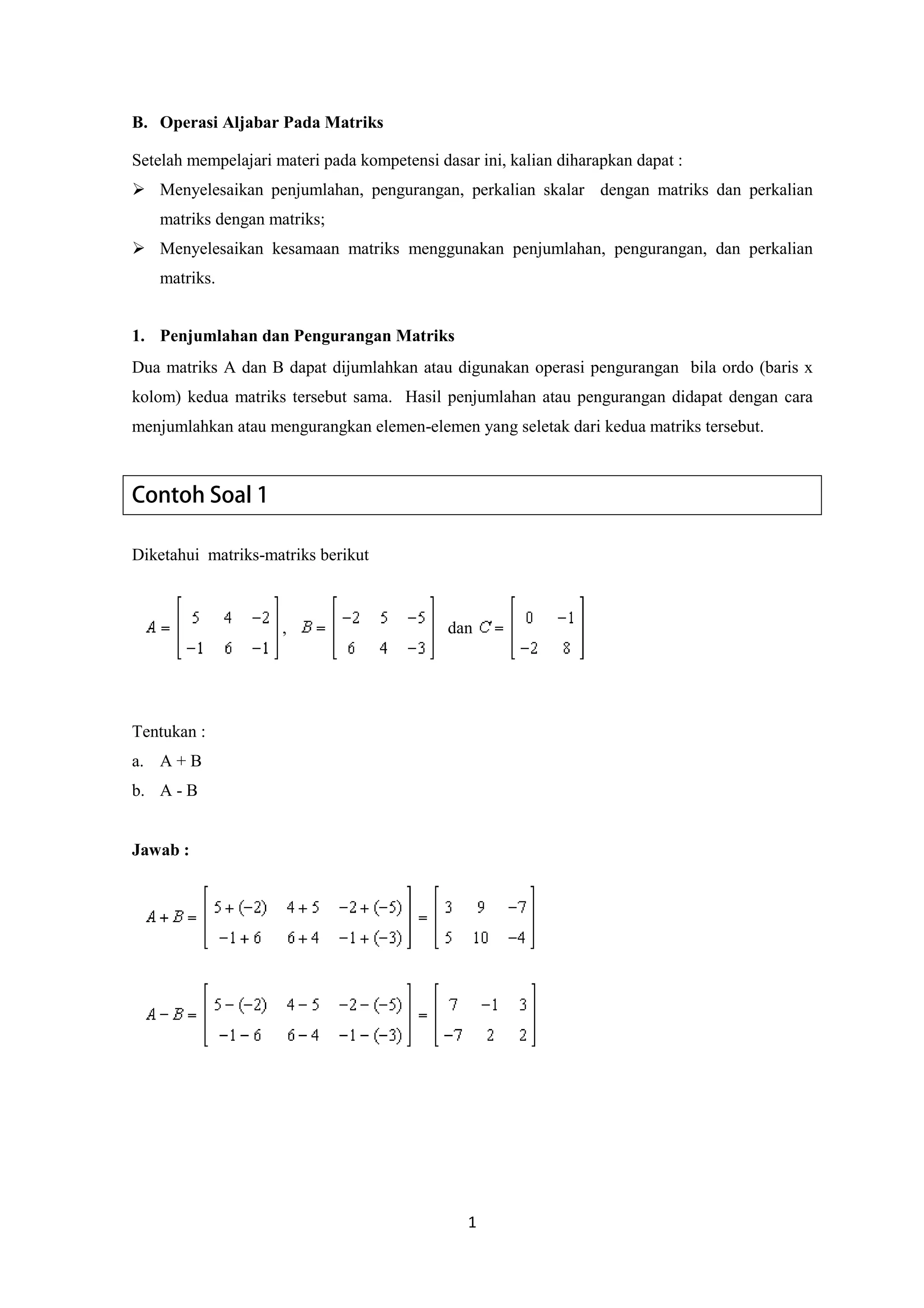 Operasi aljabar pada matriks | PDF