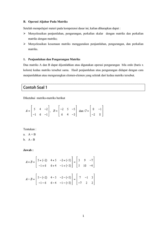 Operasi aljabar pada matriks | PDF