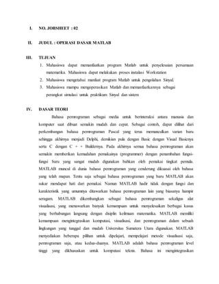 Operasi dasar matlab job 1 | DOCX
