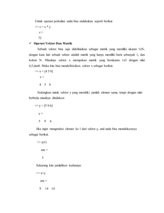 Operasi dasar matlab job 1 | DOCX