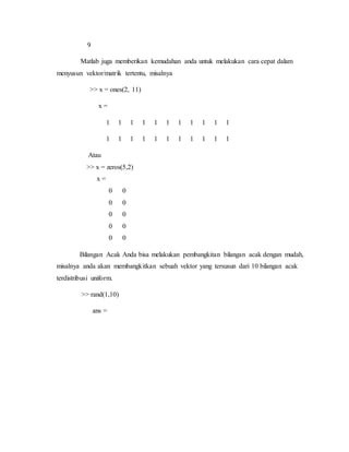 Operasi dasar matlab job 1 | DOCX