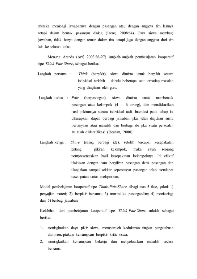 MODEL PEMBELAJARAN KOOPERATIF TIPE THINK-PAIR-SHARE PADA MATERI OPERASI HITUNG ALJABAR | DOCX