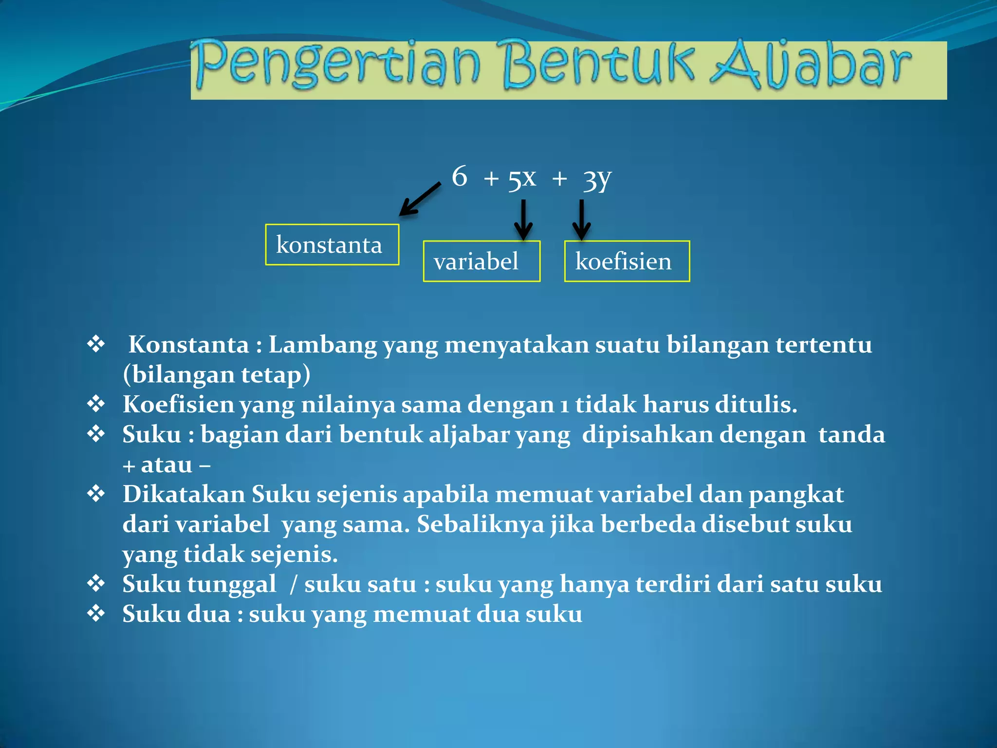 Operasi hitung bentuk aljabar | PPTX