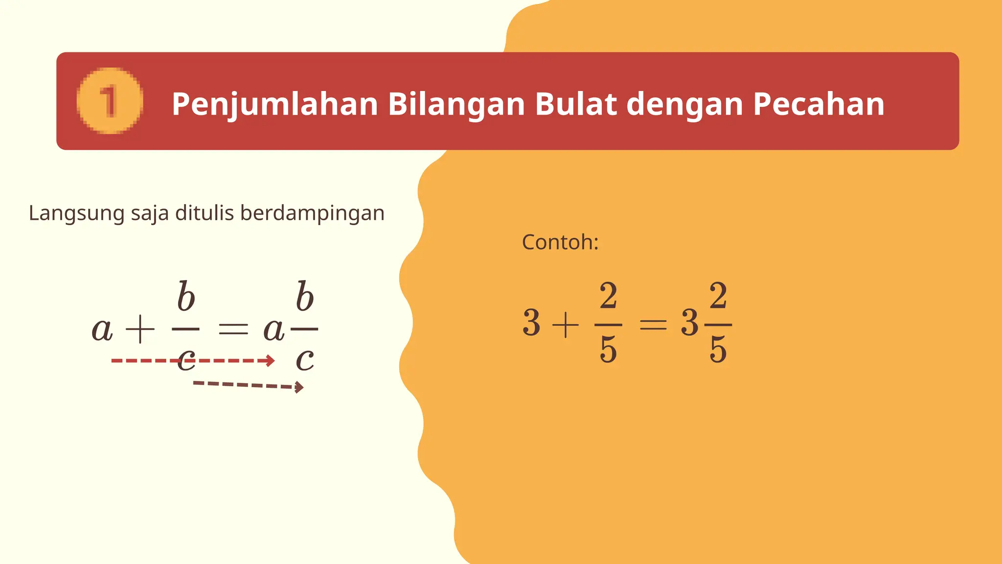 Operasi Hitung Bilangan Pecahan Presentasi Merah Kuning Krem Gaya ...
