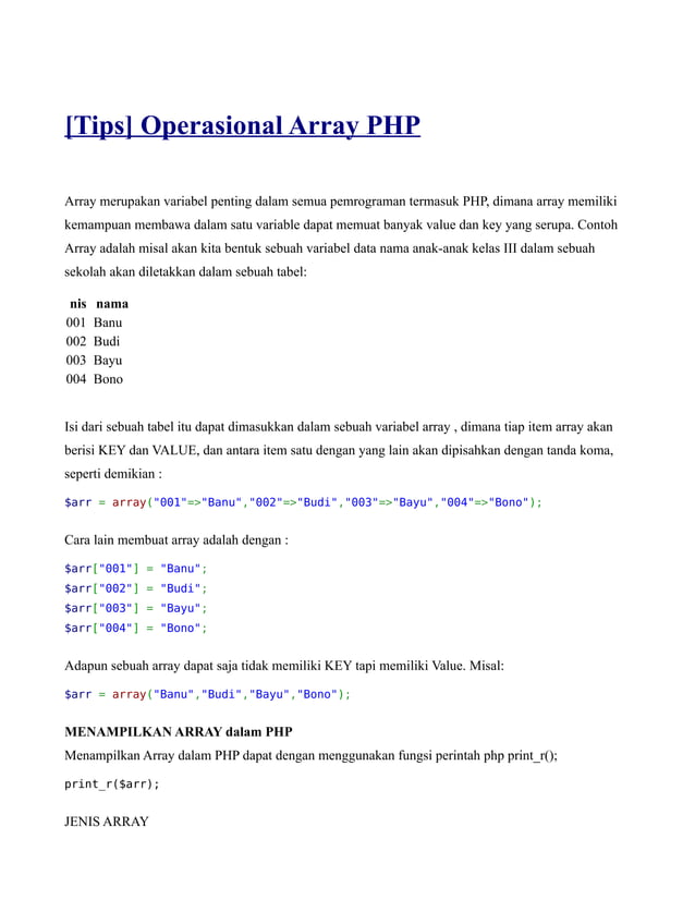 Operasional array PHP | PDF