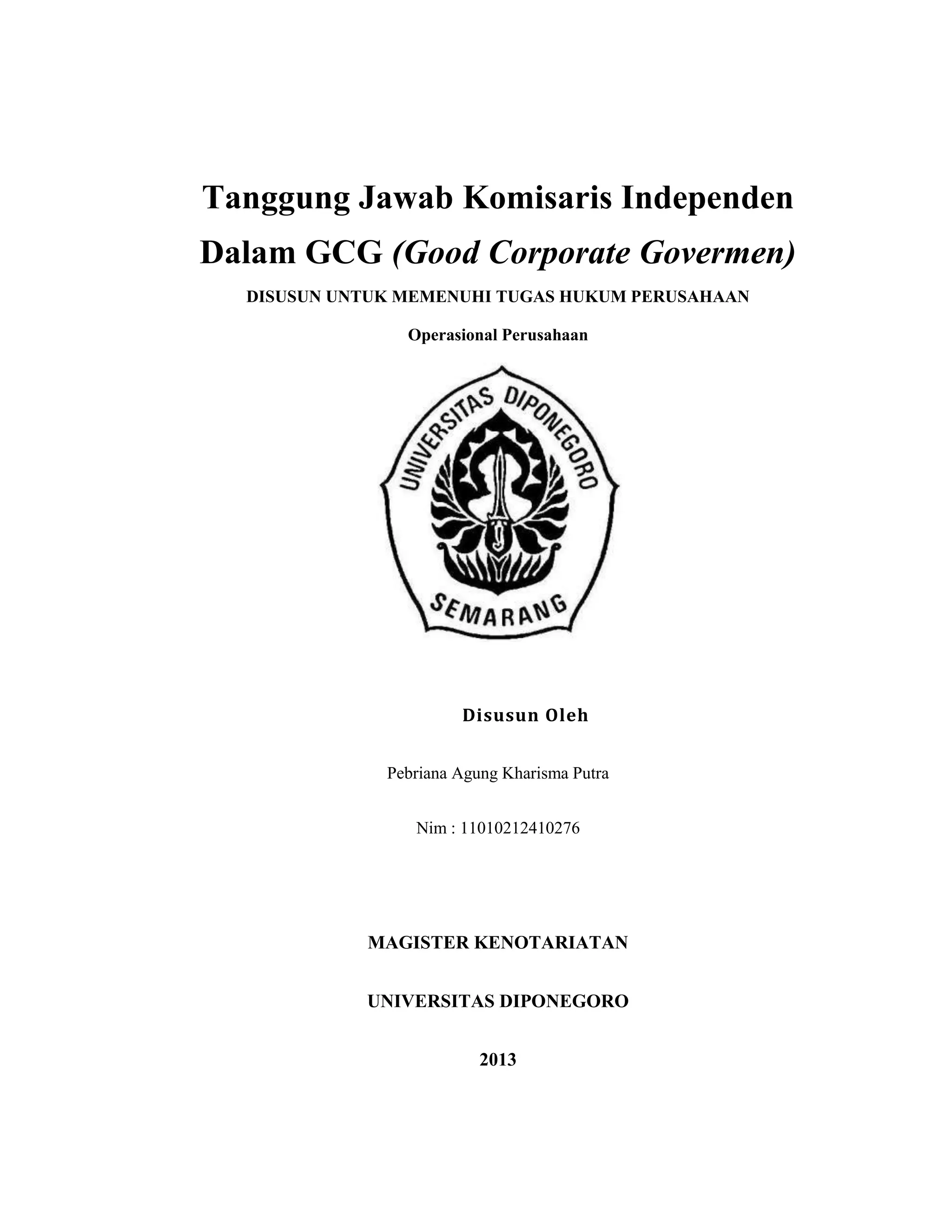 Operasional perusahan(tanggung jawab komisaris independen dalam gcg) | PDF