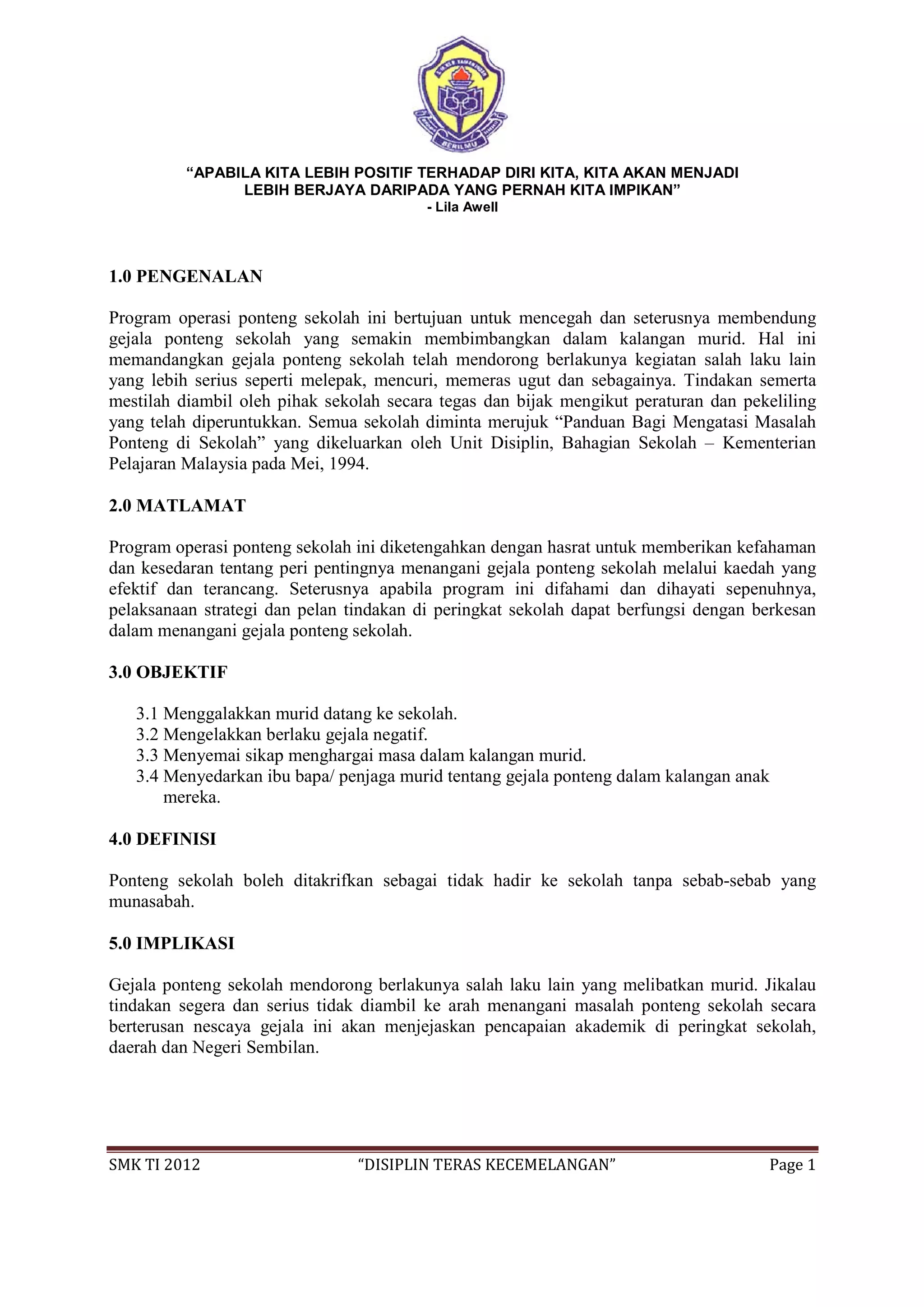 Operasi ponteng sekolah | PDF