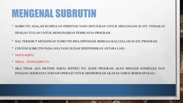 Operasi subrutin bahasa java | PPT