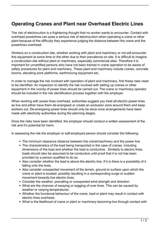 Operating Cranes and Plant near Overhead Electric Lines | PDF