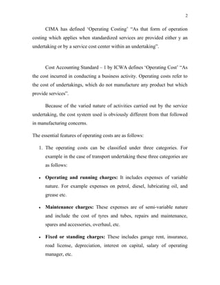 Operating costing m.com part 1 project | DOC