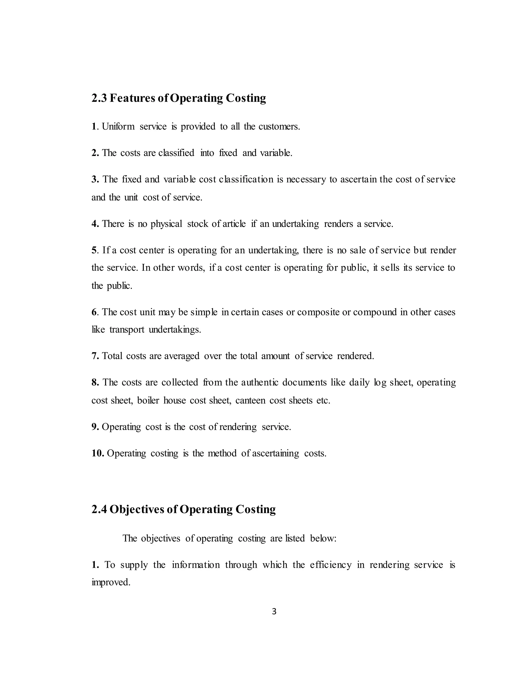 Operating costing | DOC