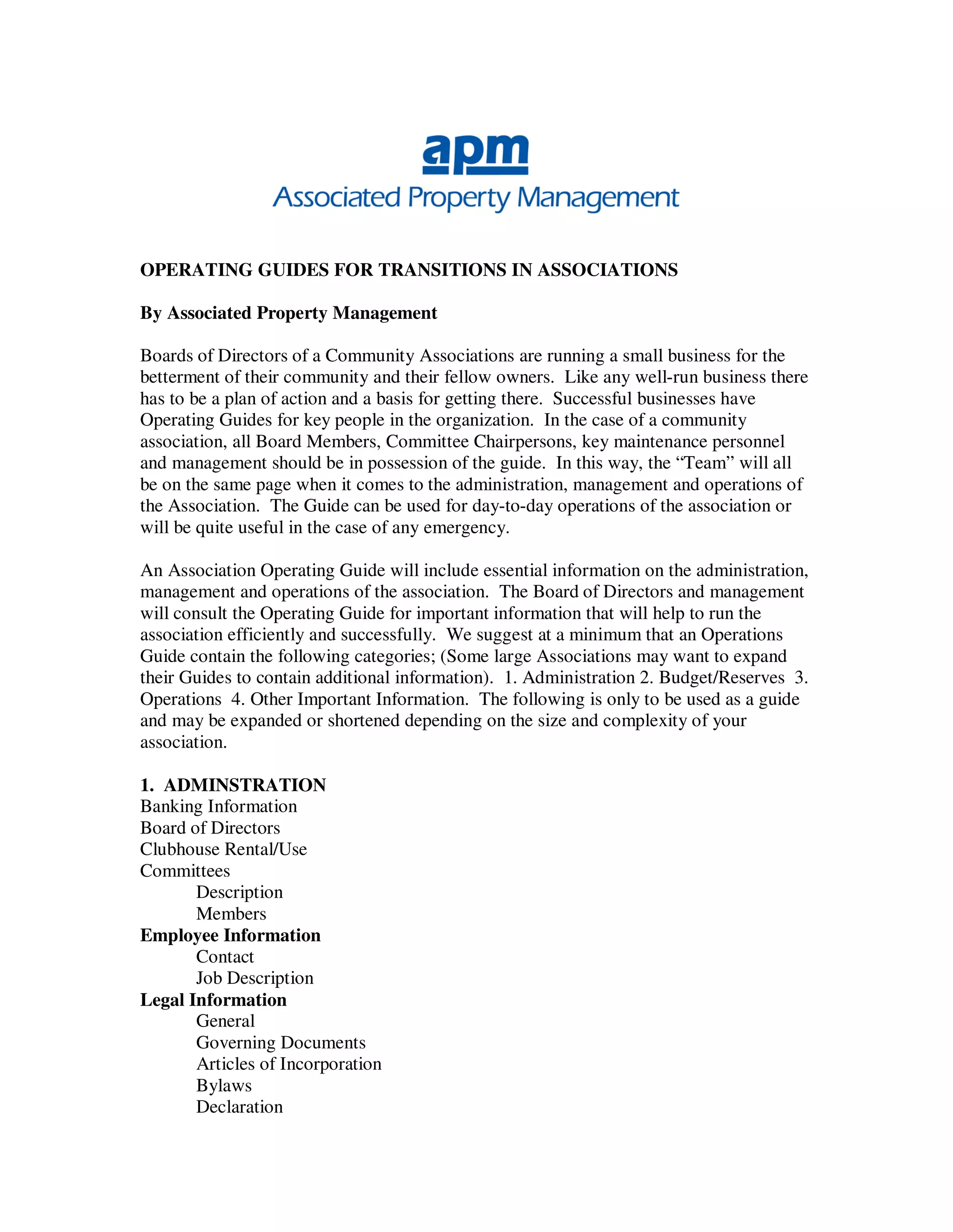 Operating Guides For Community Associations | PDF