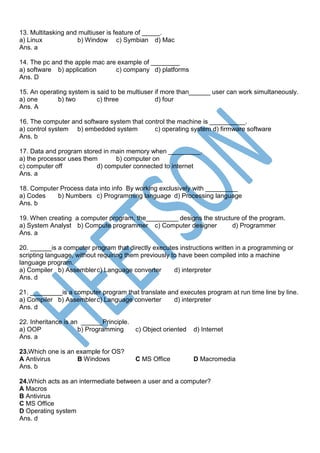 Operating System MCQ (OS Most Important Question) | PDF