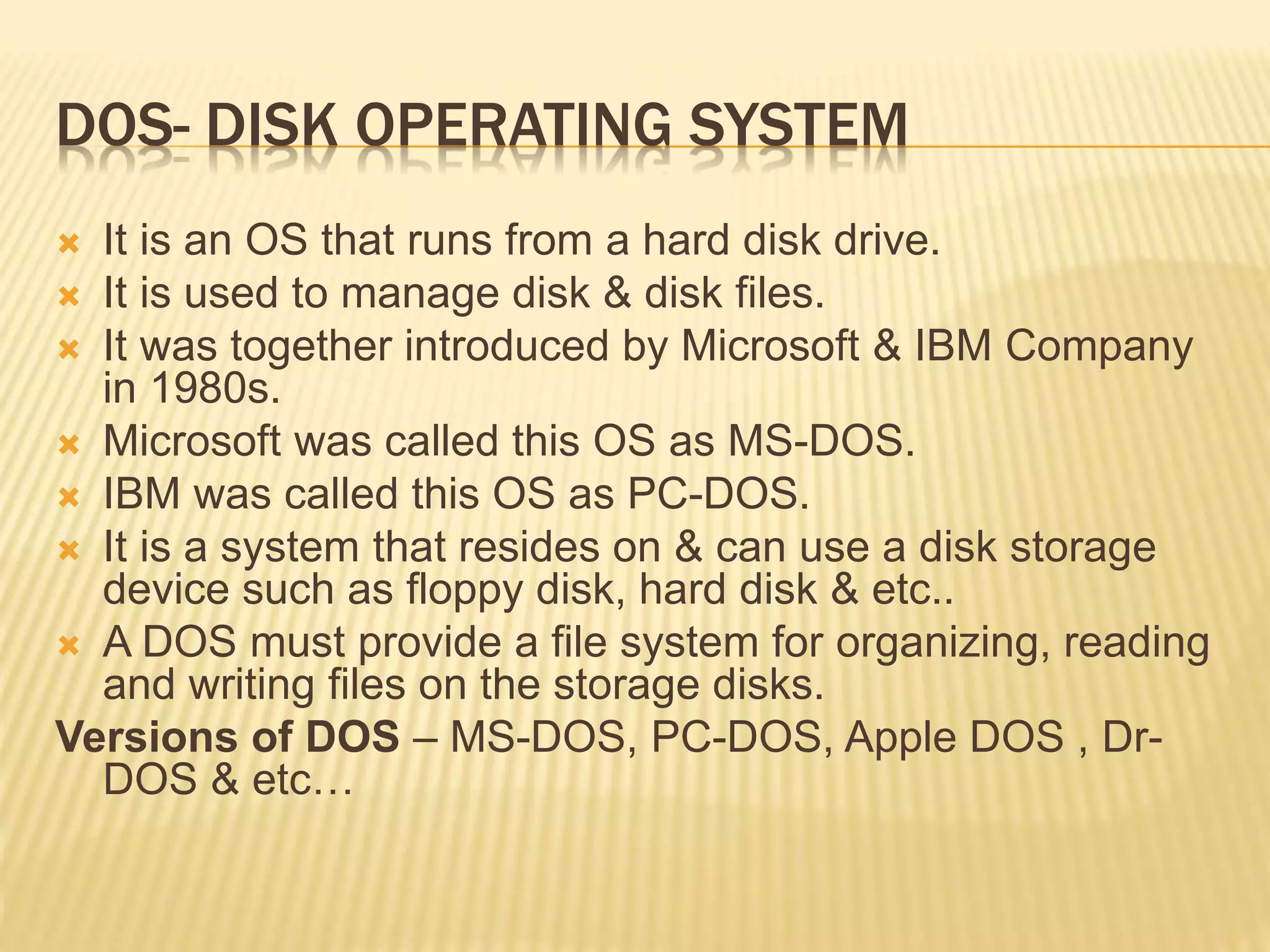 Operating System - DOS.pptx | Operating Systems | Computer Software and Applications