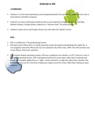 Android vs. IOS: Comparing features & functions | PDF