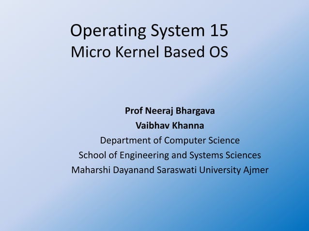 Operating System 15 Micro Kernel Based Os Pptx Operating Systems Computer Software And