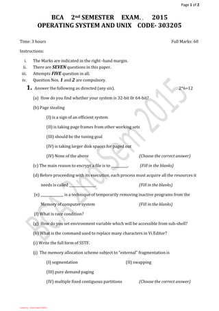 Operating system and unix code 303205 bca 2nd semester exam. 2015 | PDF | Operating Systems ...