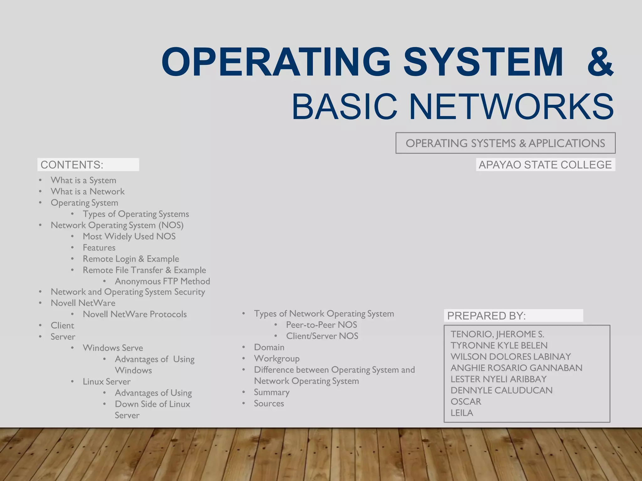Operating System and Basic Networks | PPT