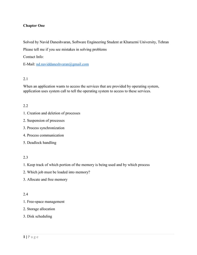 Operating system concepts ninth edition (2012), chapter 2 solution e1 | PDF