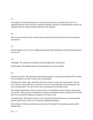 Operating system concepts ninth edition (2012), chapter 2 solution e1 | PDF