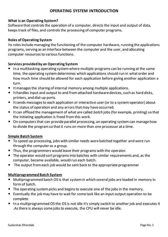Operating System Introduction Pdf