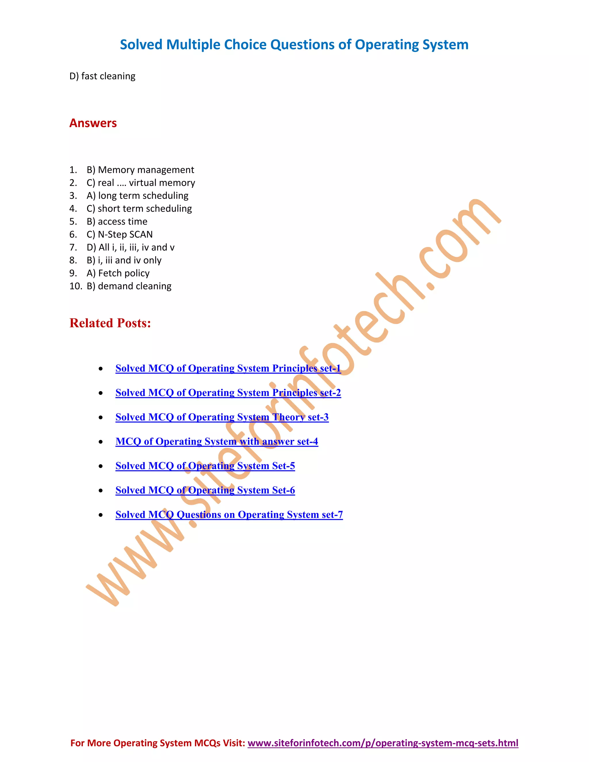 Operating System Multiple Choice Questions | PDF