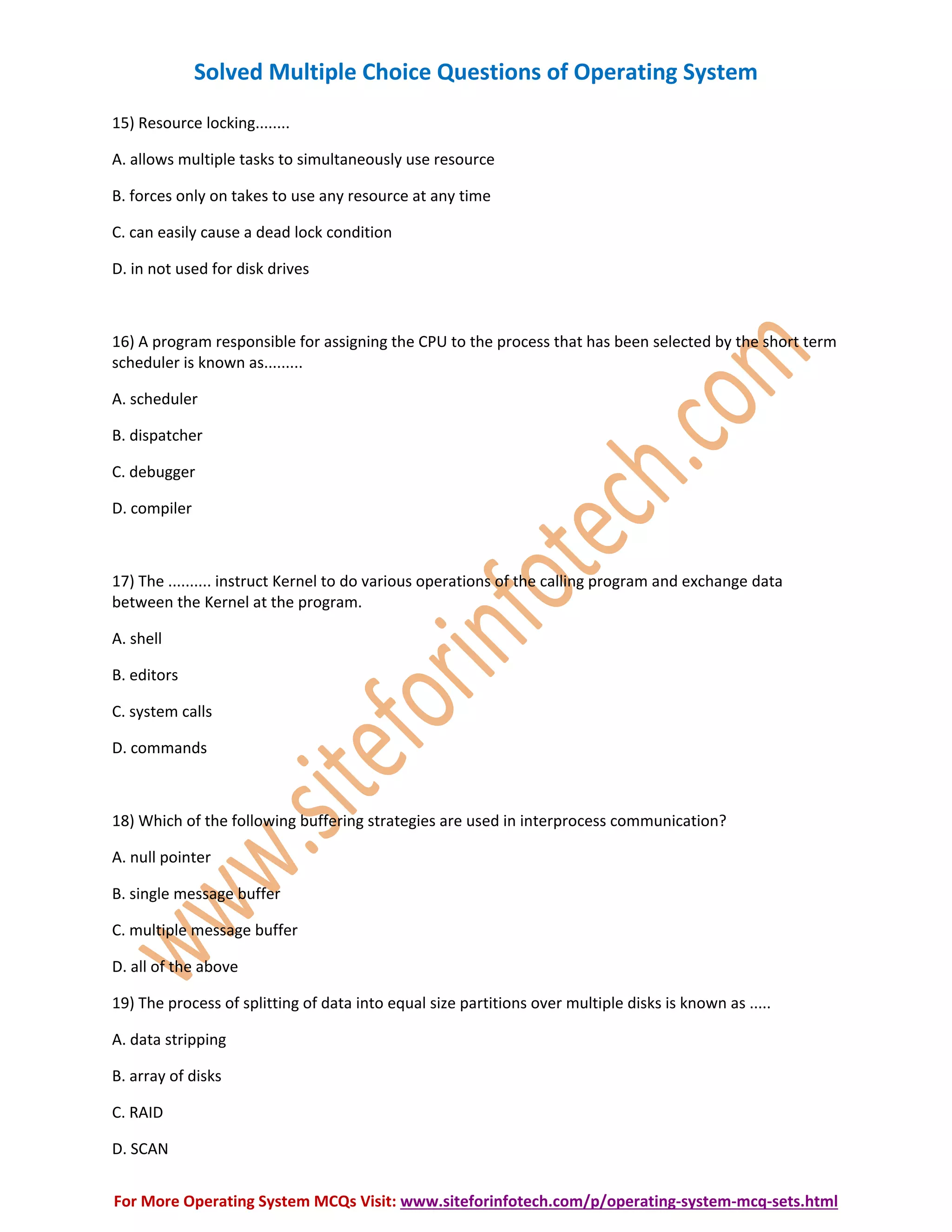 Operating System Multiple Choice Questions | PDF