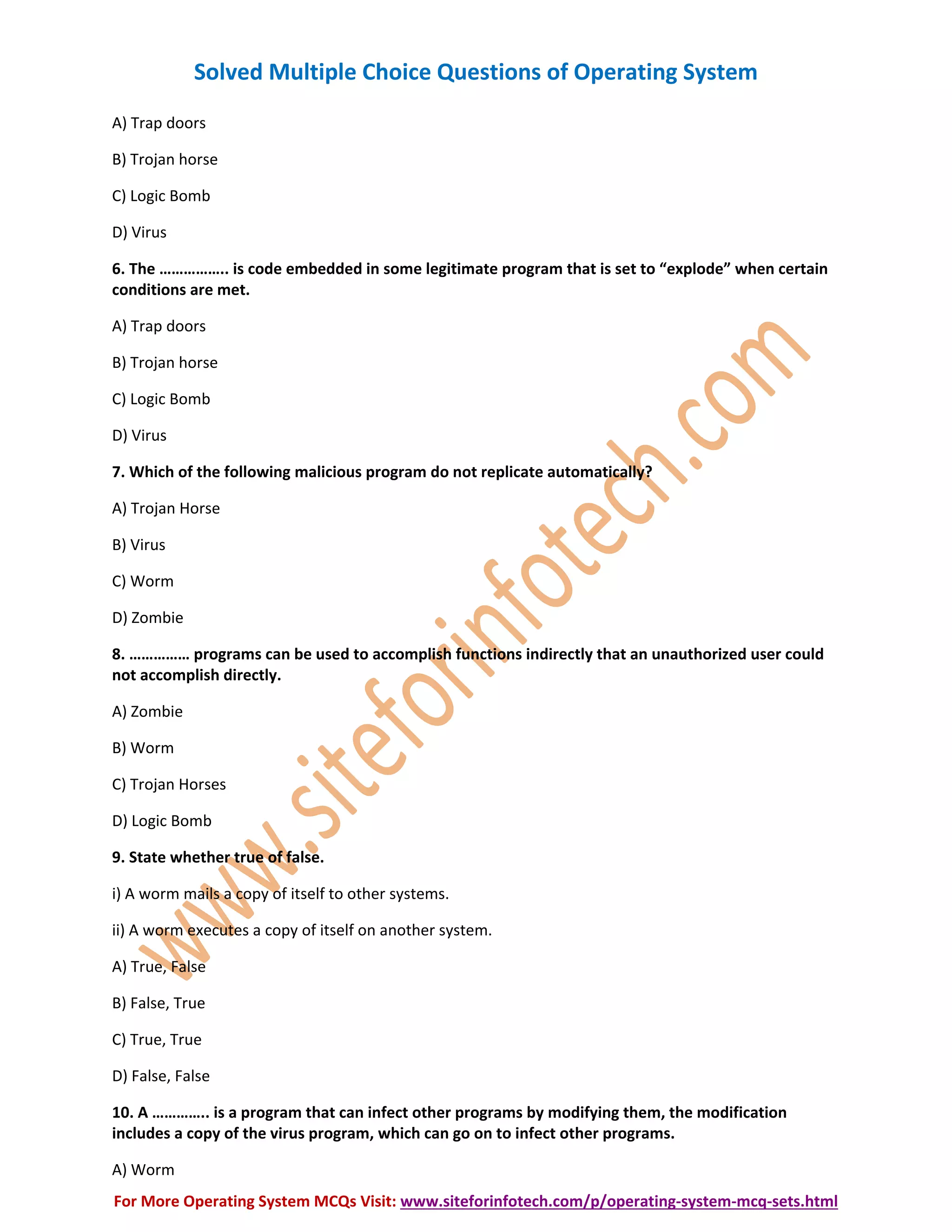 Operating System Multiple Choice Questions | PDF