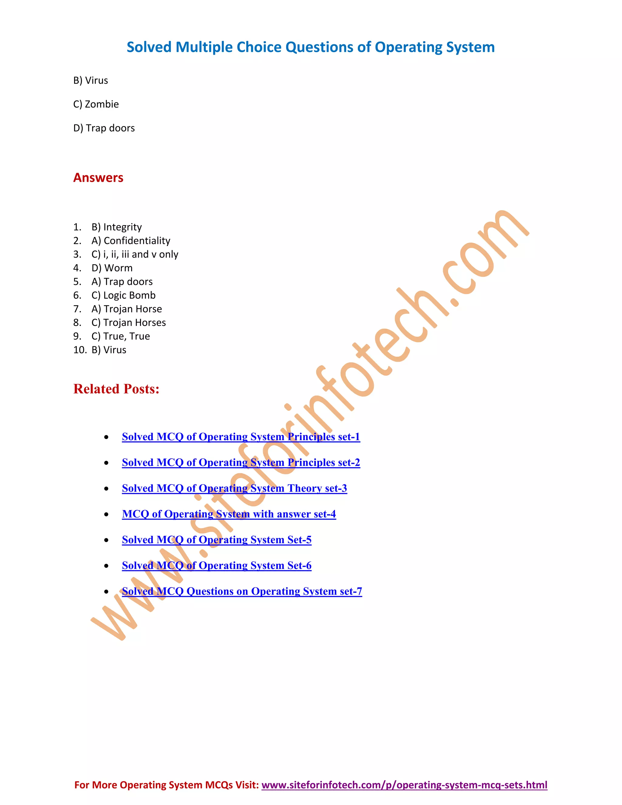 Operating System Multiple Choice Questions | PDF