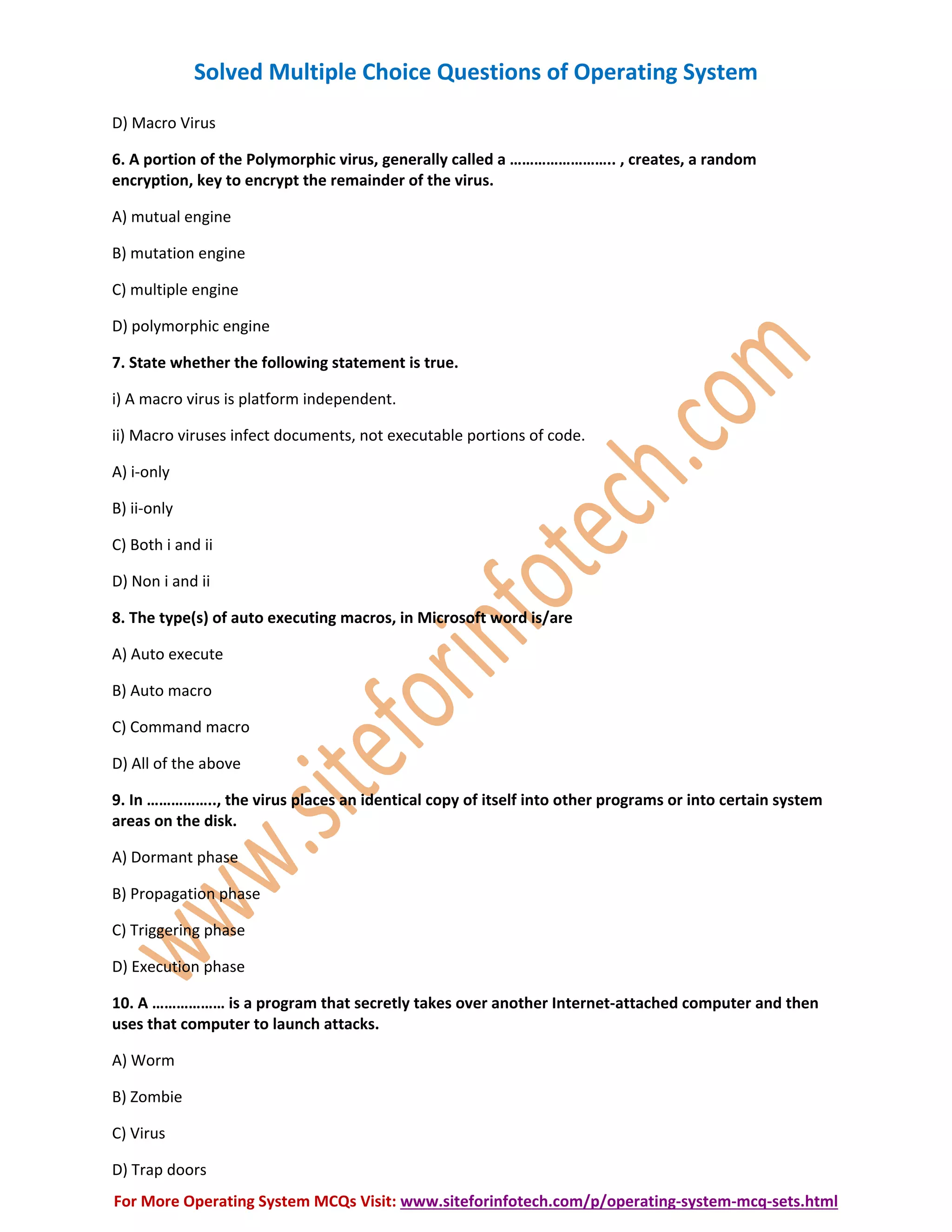 Operating System Multiple Choice Questions Pdf Operating Systems