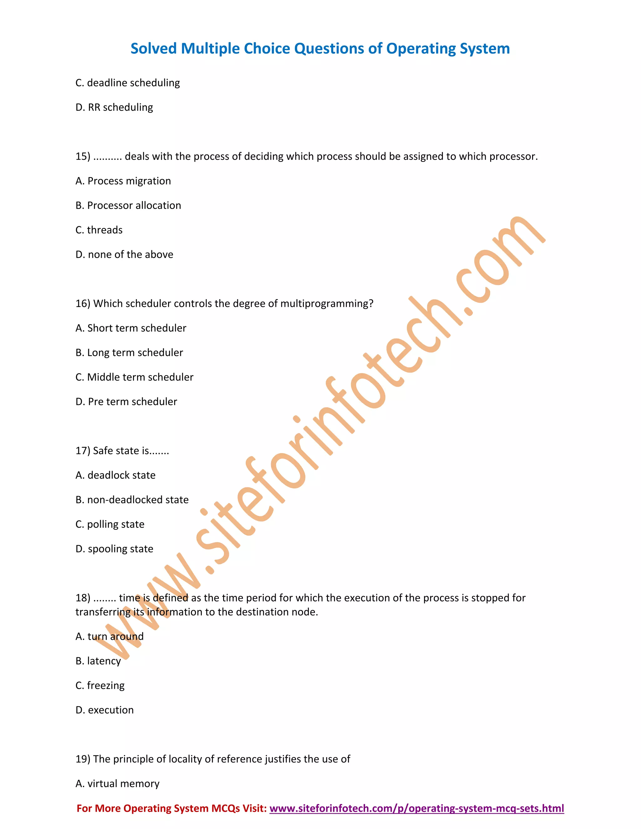 Operating System Multiple Choice Questions | PDF