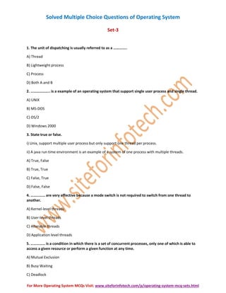 Operating System Multiple Choice Questions | PDF